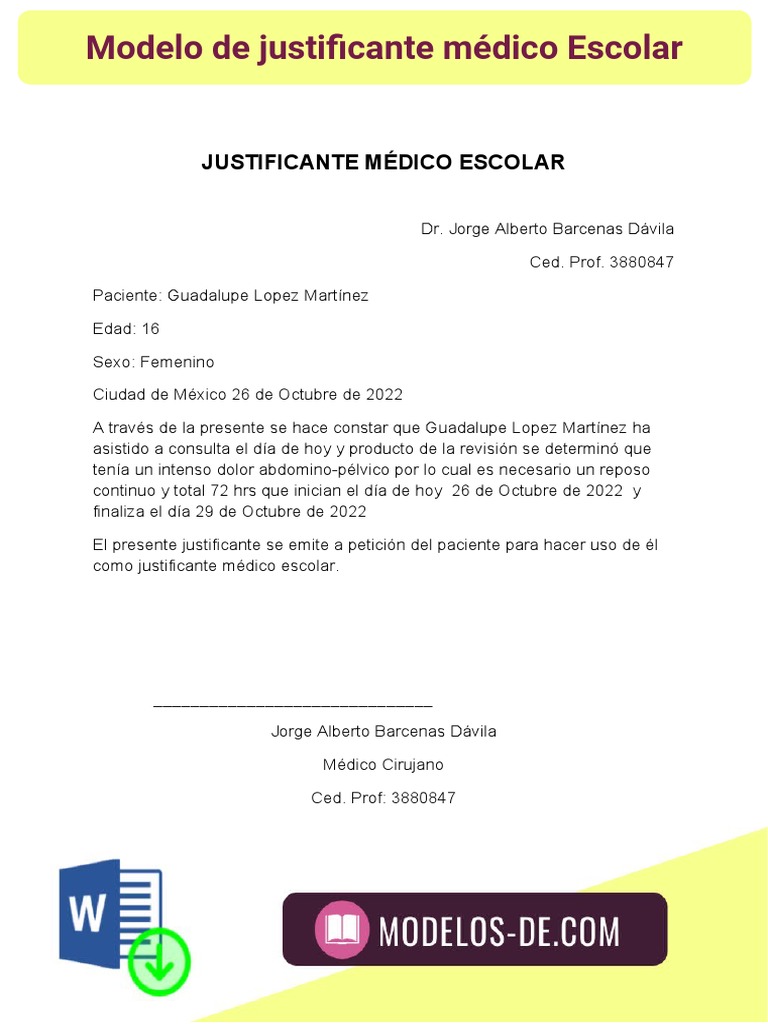 Modelo de Justificante Médico Escolar | PDF