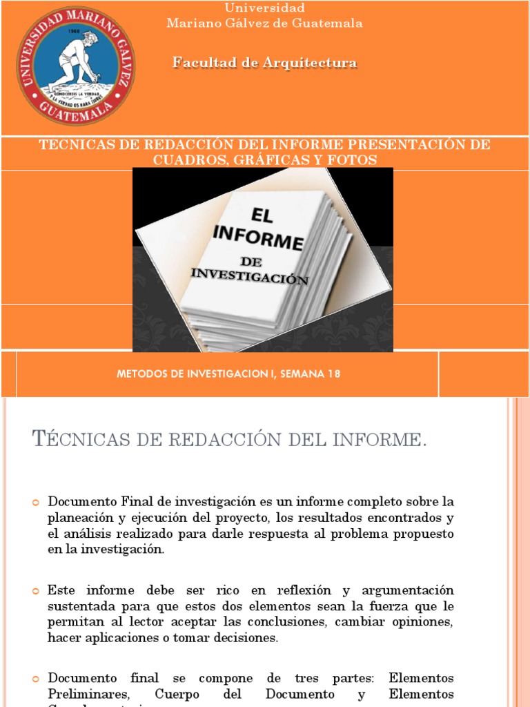 Redaccion de Informes de Investigacion, Presentacion de Cuadros ...