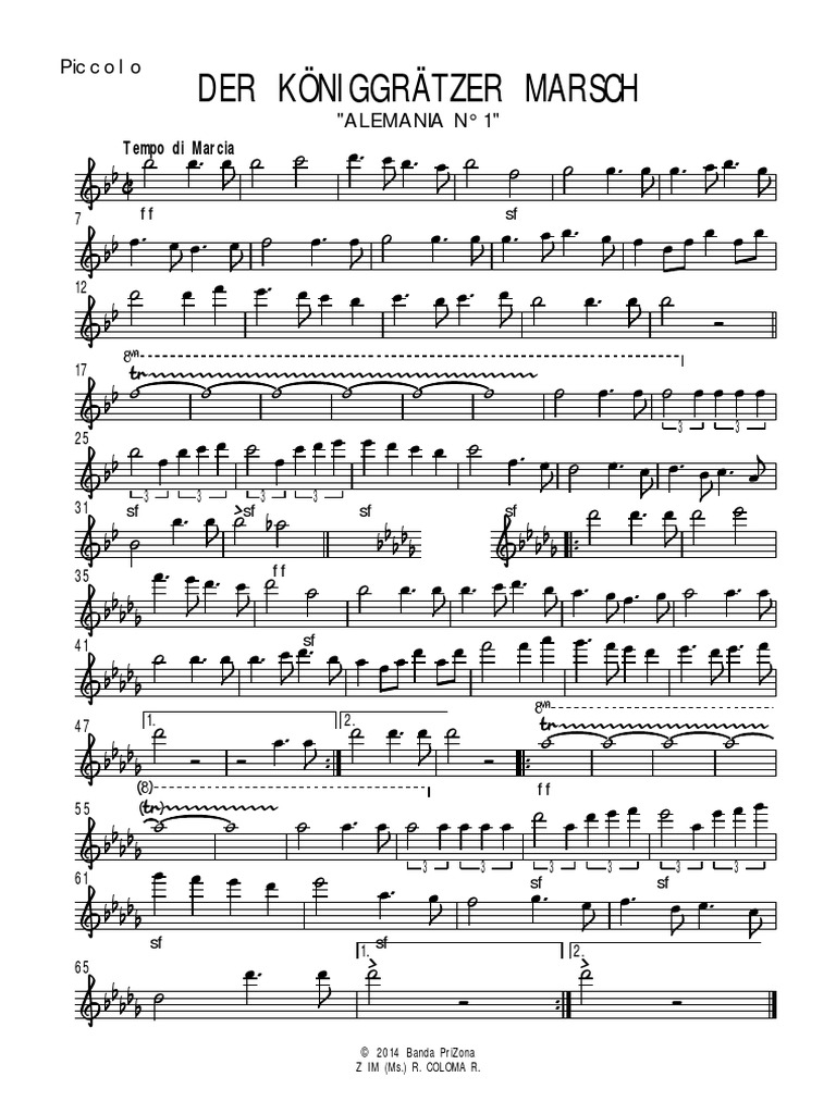 DER KÖNIGGRÄTZER MARSCH (Alemania 01) Piccolo | PDF