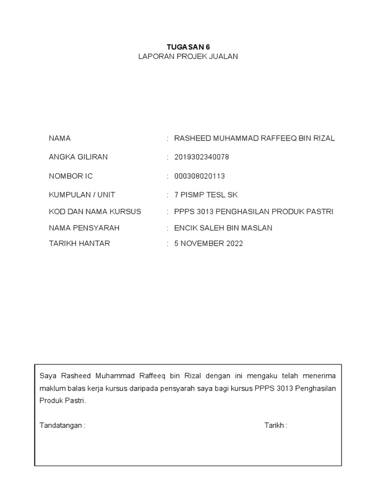 Rasheed - Laporan Projek Pastri | PDF