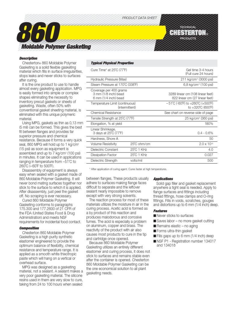860 Moldable Polymer Gasketing | PDF | Physical Sciences | Chemical Substances