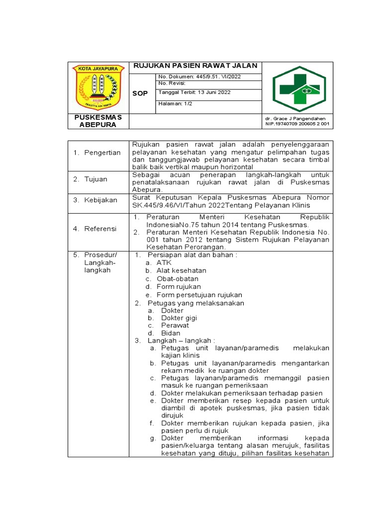 3.7.1.1 Sop Rujukan Pasien Rawat Jalan | PDF