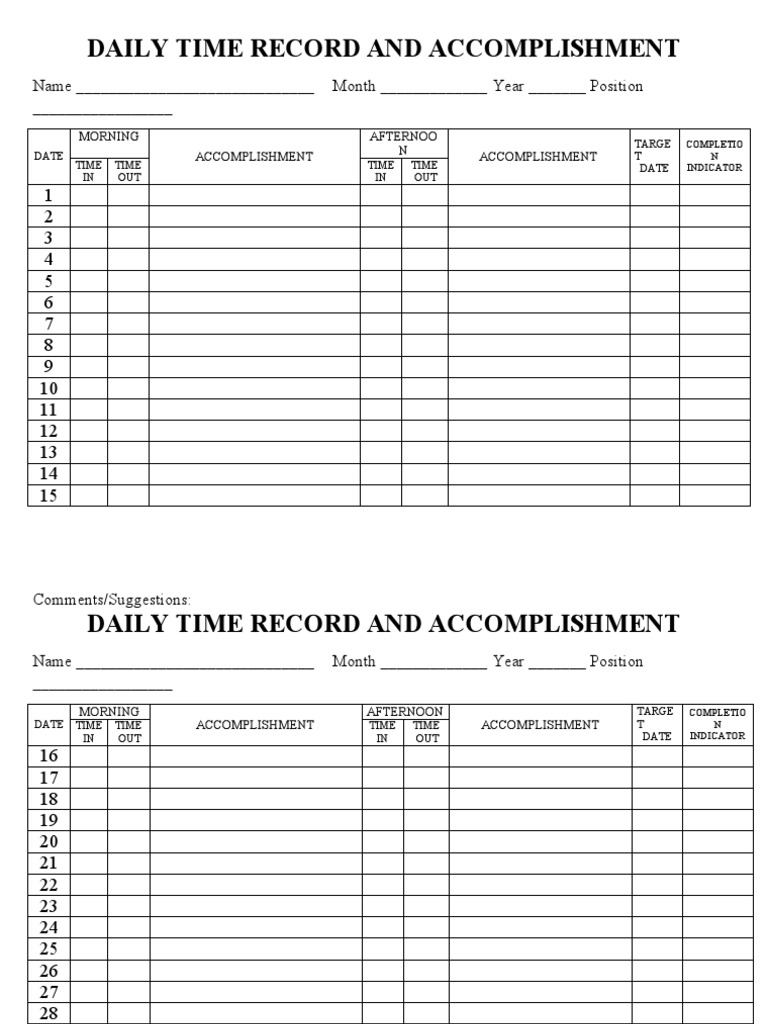 Daily Time Record and Accomplishment | PDF