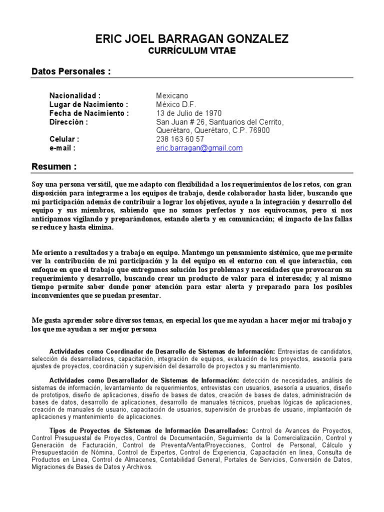 CV - Dic-2021 - Eric Joel Barragan Gonzalez | PDF | Mi sql | Php
