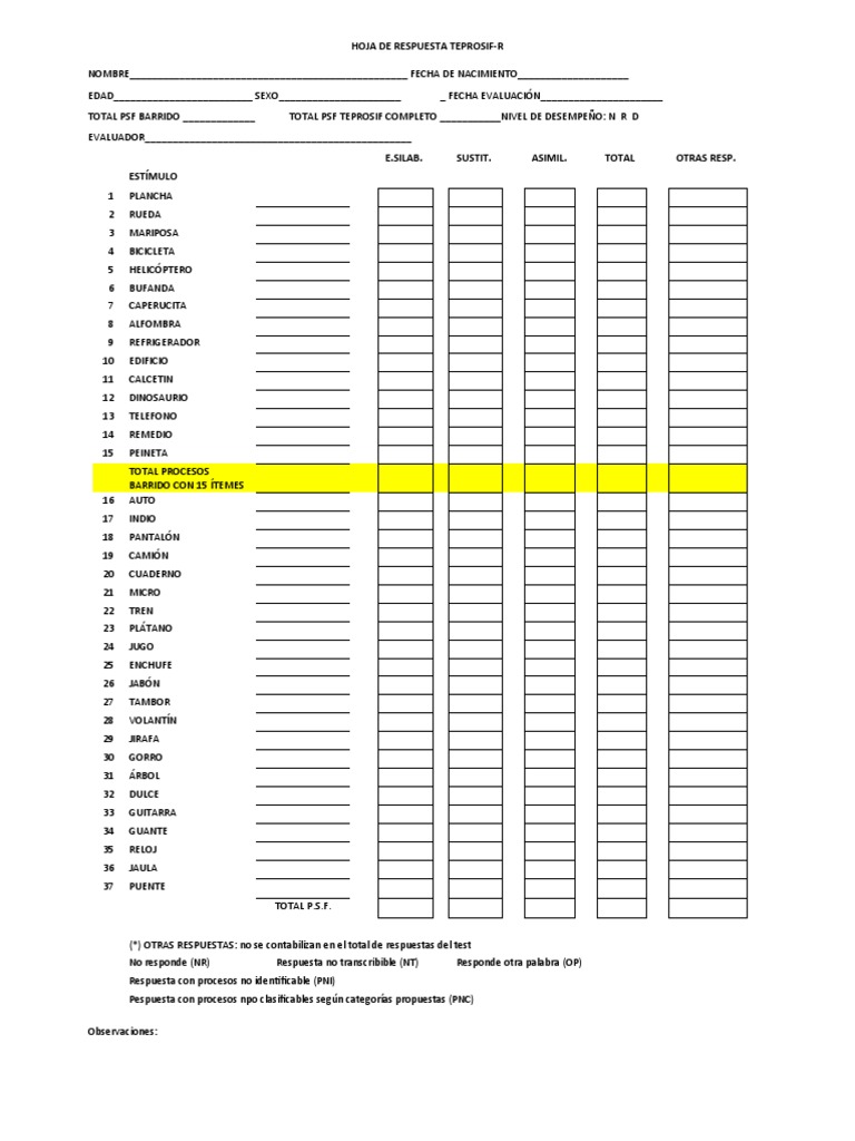 Hoja de Respuesta Teprosif | PDF