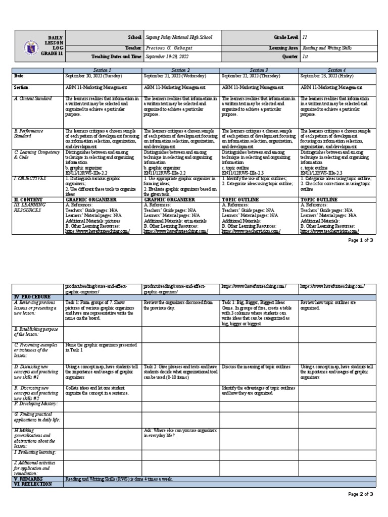 Session 1 Session 2 Session 3 Session 4: A. Content Standard | Download Free PDF | Learning ...