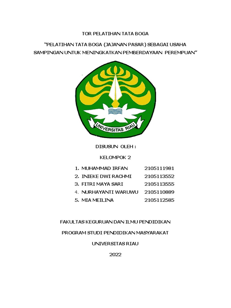 Tor Program Pelatihan Tata Boga K2 | PDF