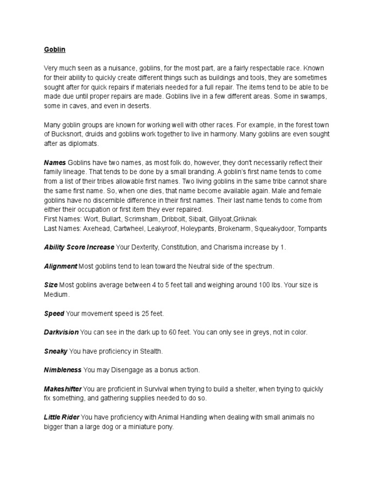 Custom 5e Goblin Race | PDF