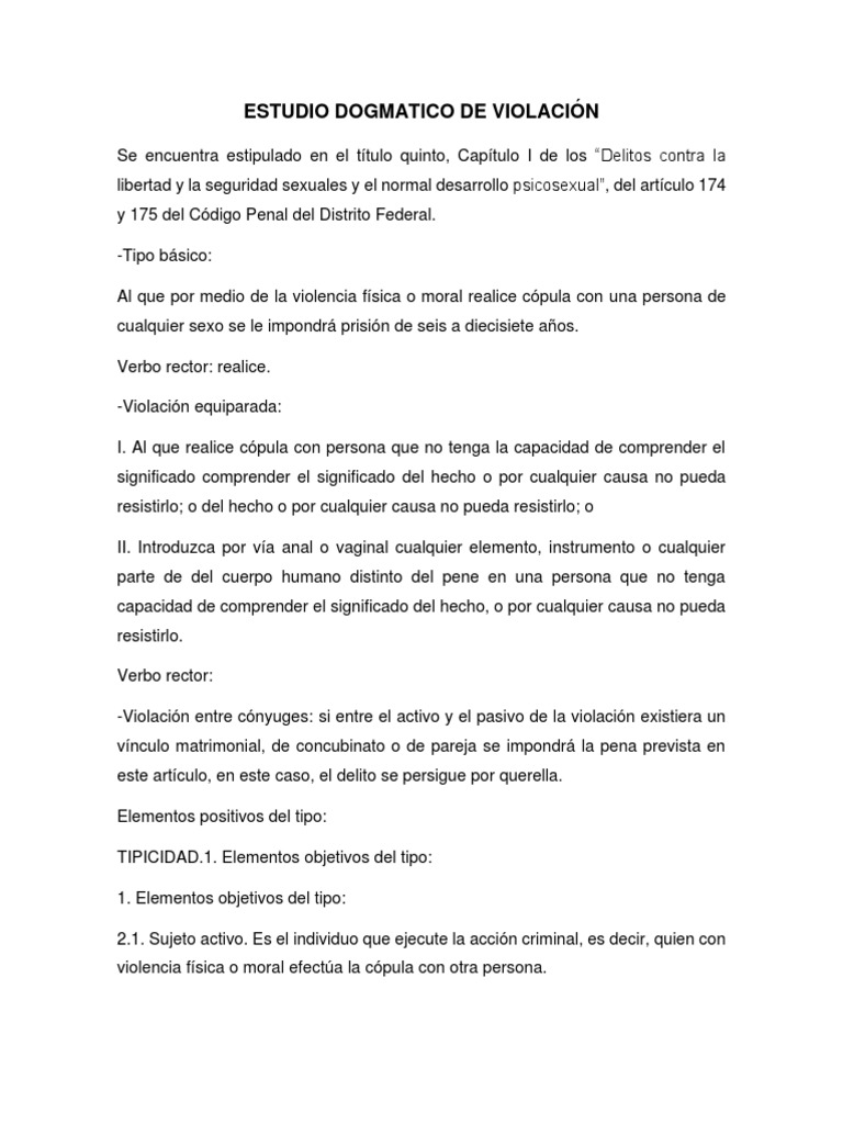 Estudio Dogmatico de Violación | PDF | Intención (Derecho Penal) | Violación