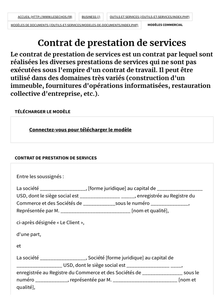 Modèle Contrat de Prestation de Services - Les Echos Executives | PDF | Arbitrage | Droit privé