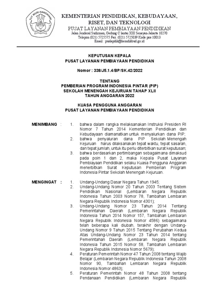 PIP SMK 2022: Keputusan dan Dana | PDF