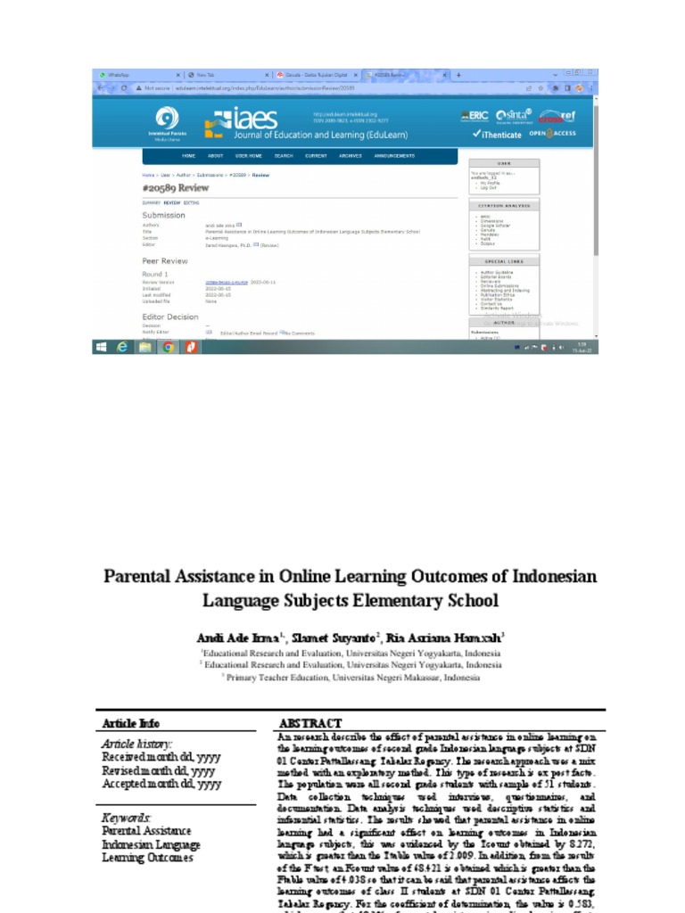 Parental Assistance in Online Learning Outcomes of Indonesian Language Subjects Elementary ...