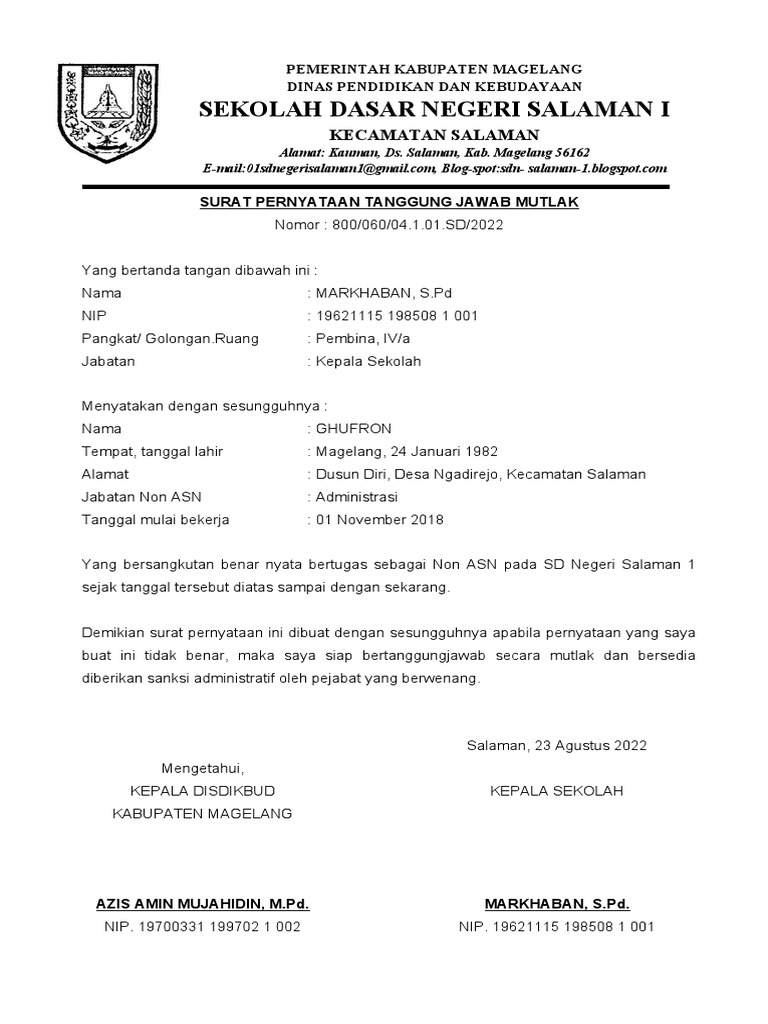 SPTJM Pendataan Non ASN | PDF