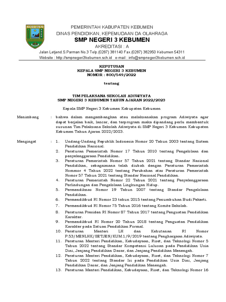 SK Adiwiyata SMP 3 | PDF