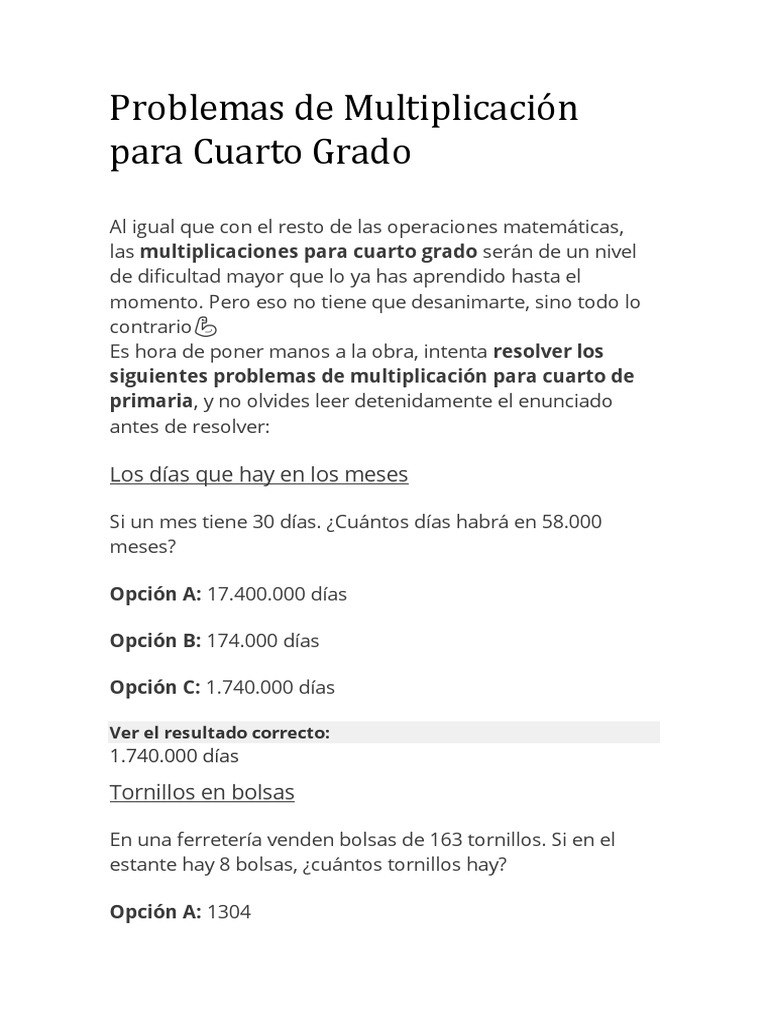 Problemas de Multiplicacion para Cuarto Grado | PDF | Bancos | Moneda