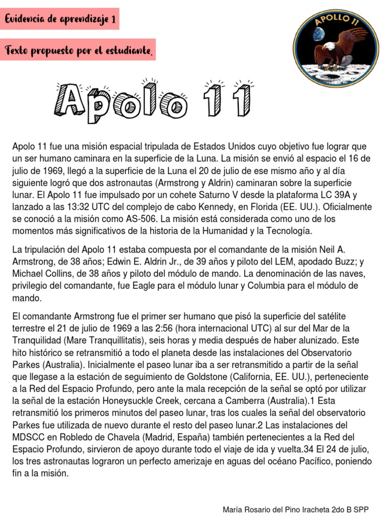 Actividad 1 - LEO y E | Descargar gratis PDF | Apolo 11 | Programa Apolo