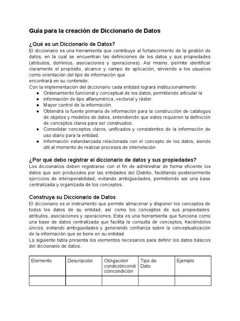 ¿Cómo Crear Un Diccionario de Datos | PDF | Bases de datos | Datos de ...