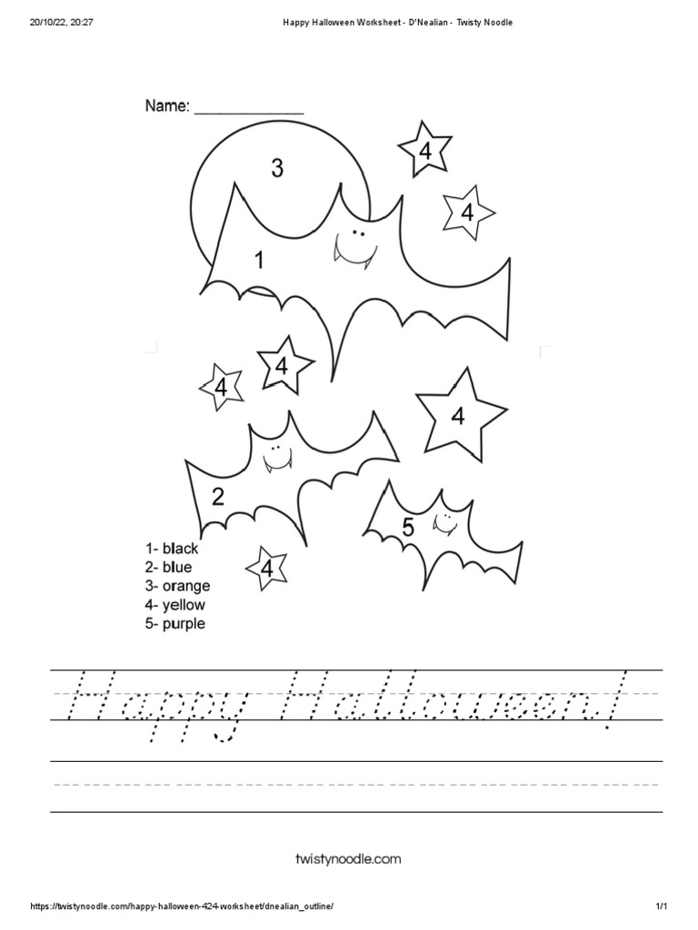 Happy Halloween Worksheet - D'Nealian - Twisty Noodle | PDF