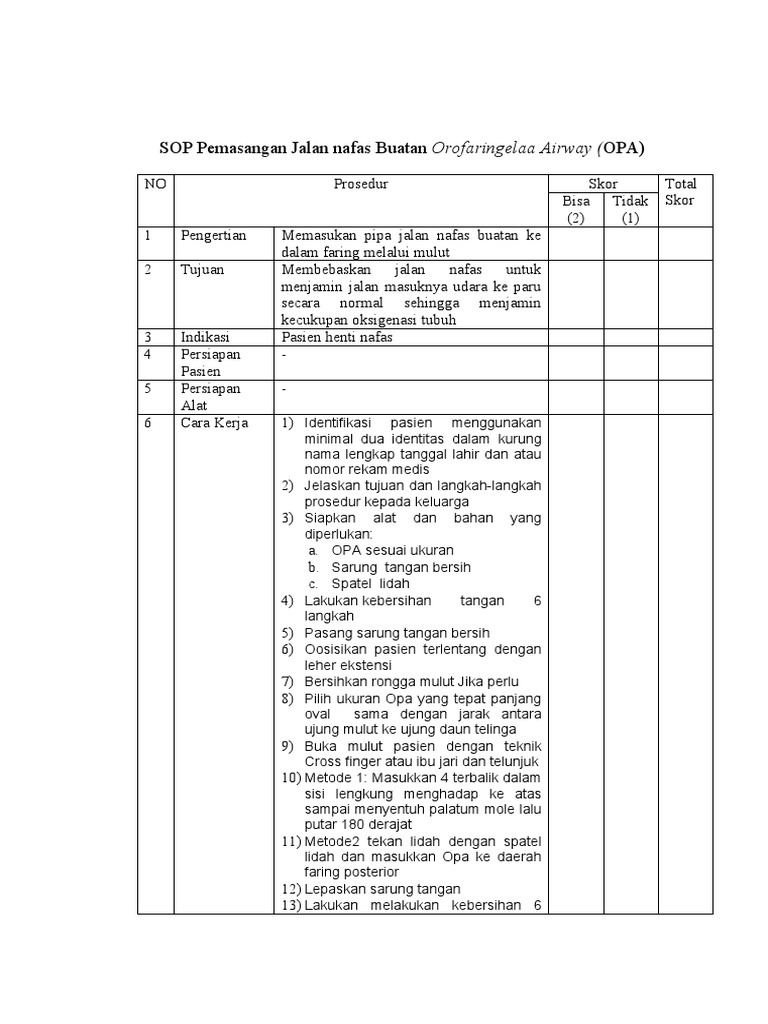 SOP Pemasangan OPA | PDF