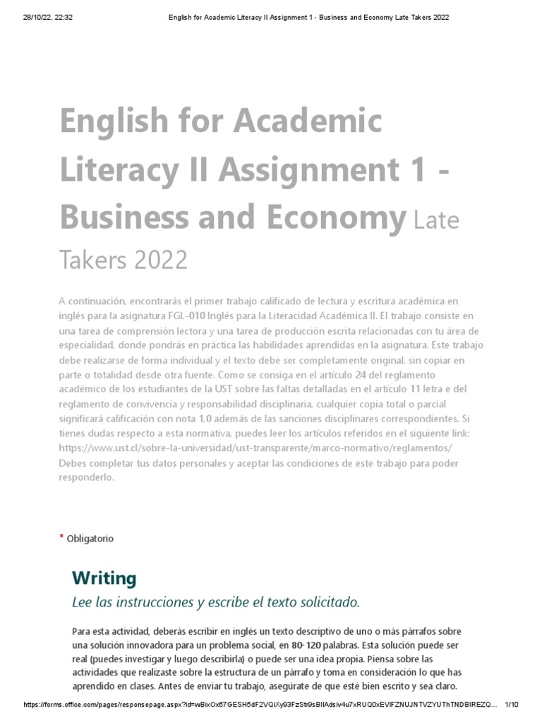 English For Academic Literacy II Assignment 1 - Business and Economy Late Takers 2022 | PDF ...