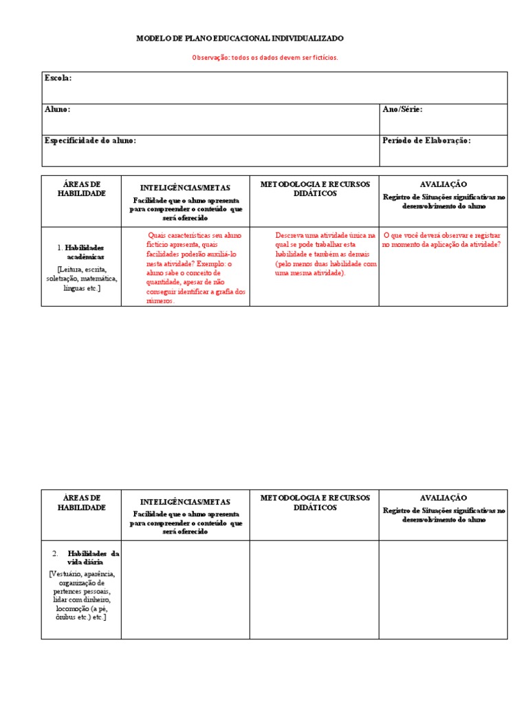 Modelo Pei Plano Educacional Individualizado | PDF