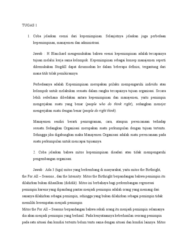 Kepemimpinan Tugas 1 | PDF