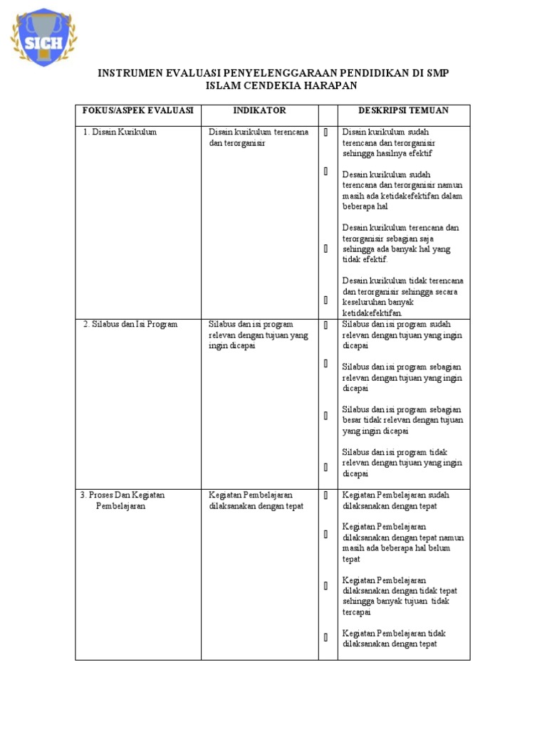 Instrumen Evaluasi Kurikulum | PDF