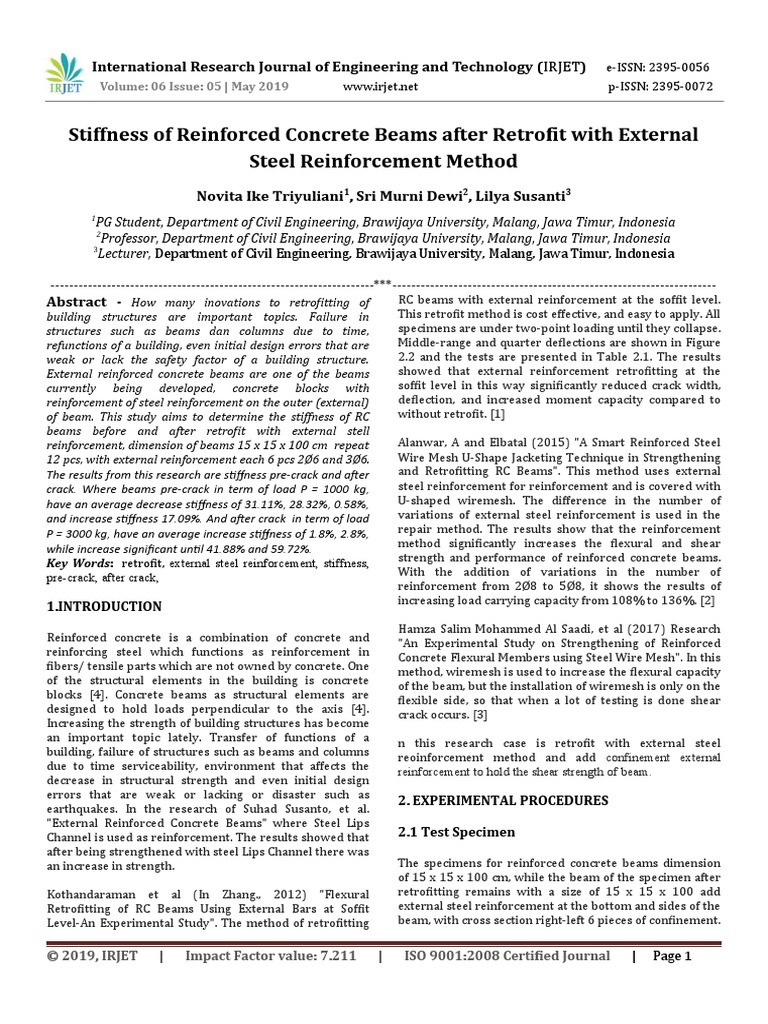 Stiffness Of Reinforced Concrete Beams After Retrofit With External Steel Reinforcement Method