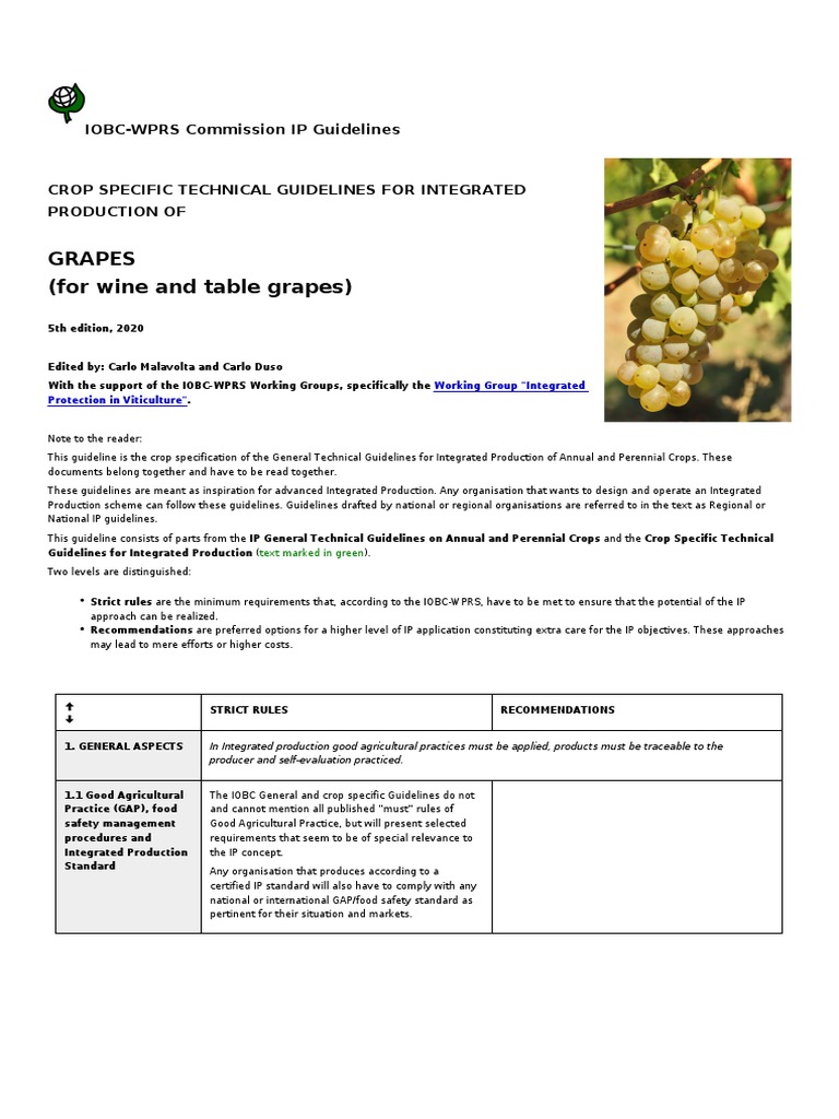 Grapes (For Wine and Table Grapes) : IOBC-WPRS Commission IP Guidelines ...