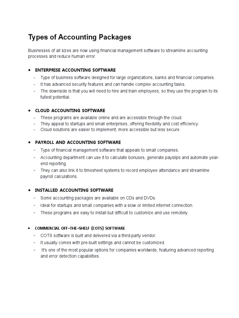 Types of Accounting Packages | PDF | Cloud Computing | Invoice