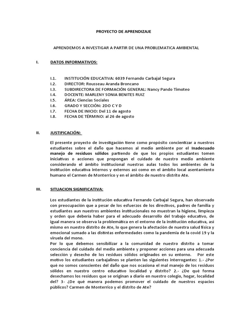 2do PROYECTO DE APRENDIZAJE CCSS | PDF | Evaluación | Residuos