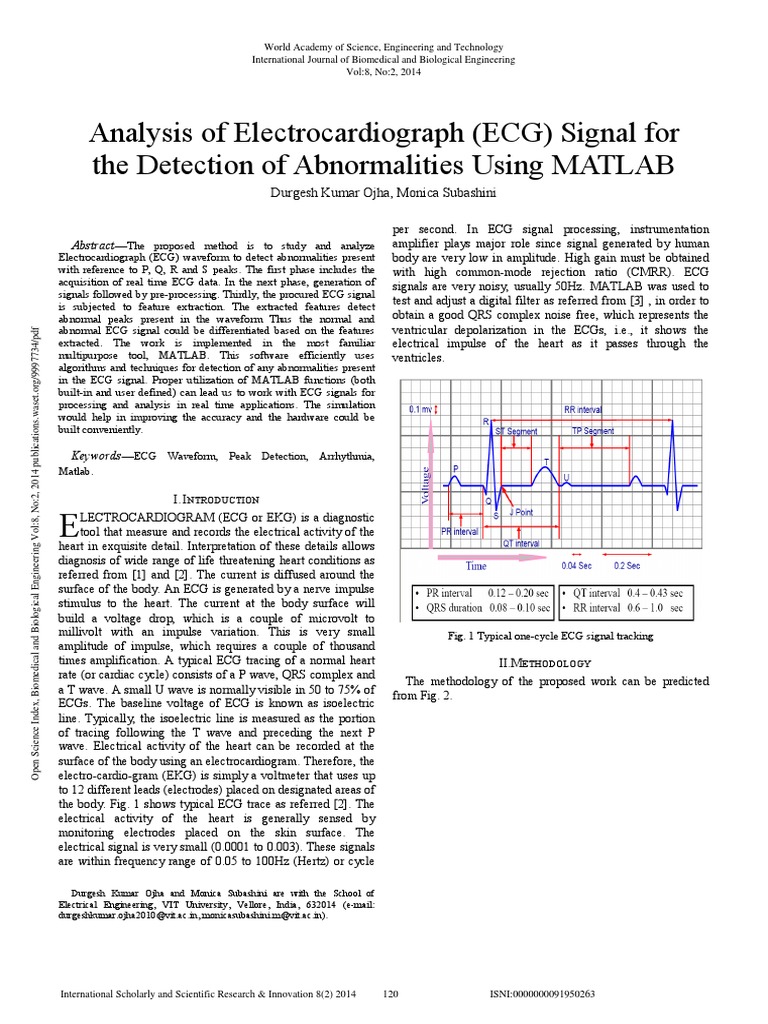 Analysis of Electrocardiograph Ecg Signal For The Detection of Abnormalities Using Matlab | PDF ...