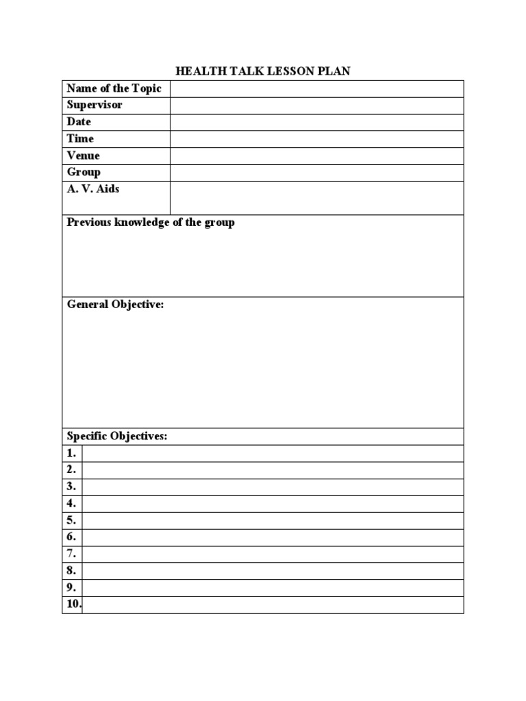 Health Talk Lesson Plan Template | PDF