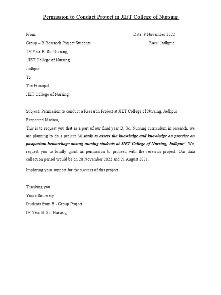 Permission Letter For Research | PDF