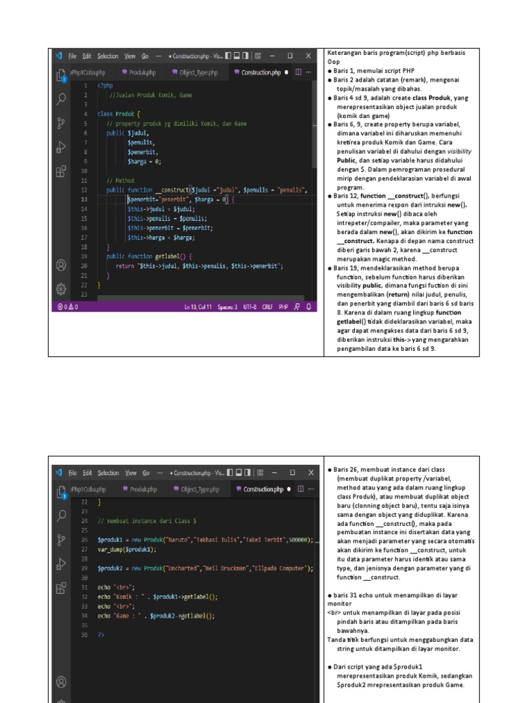 Keterangan Baris Program - Construct | PDF