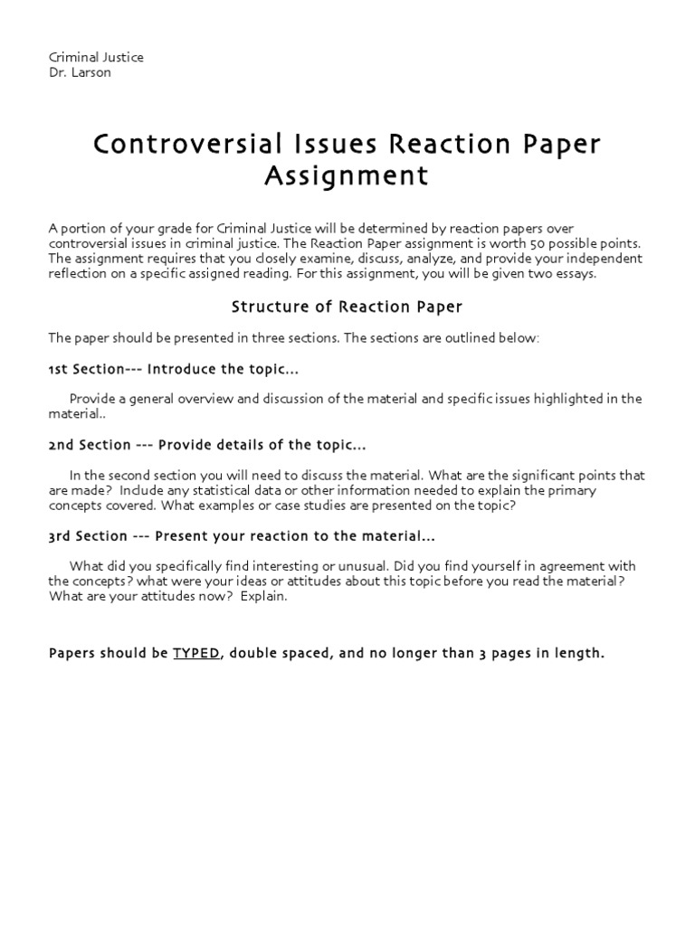 Criminal Justice Reaction Paper Assignment 2013 | PDF | Essays | Paragraph