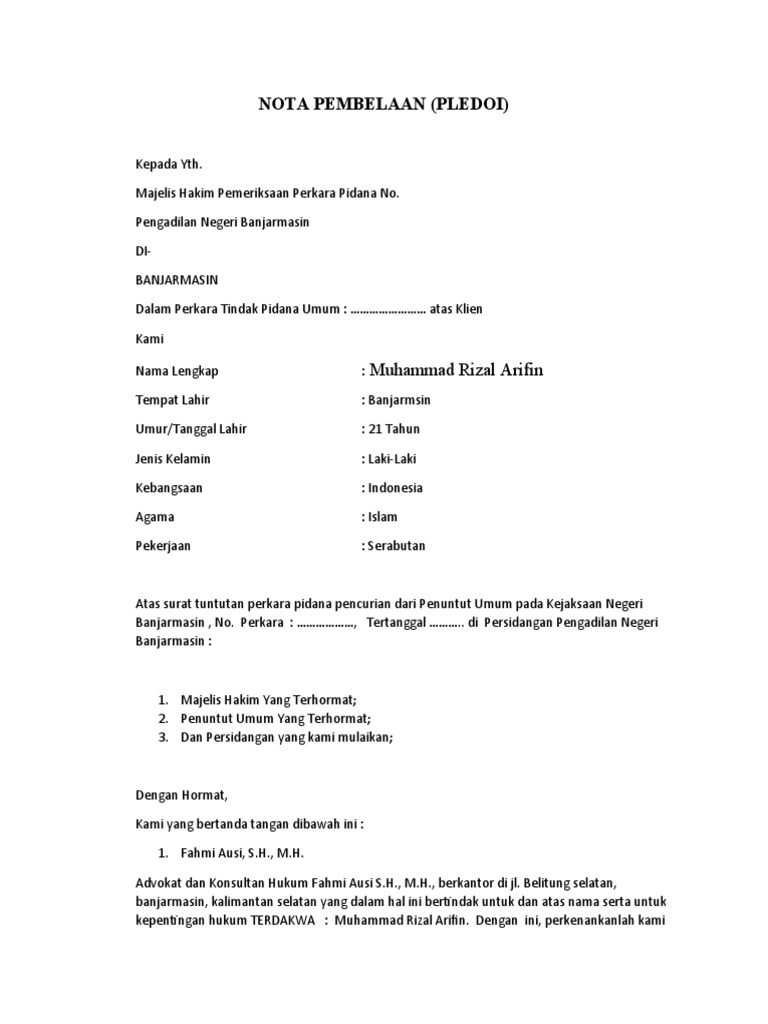 NOTA PEMBELAAN Pledoi | PDF