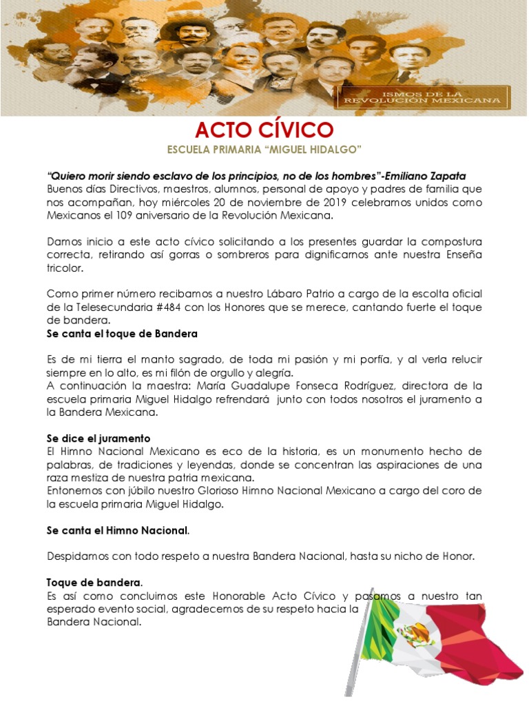 Programa de Honores A La Bandera Acto Cívico 20 de Noviembre | PDF