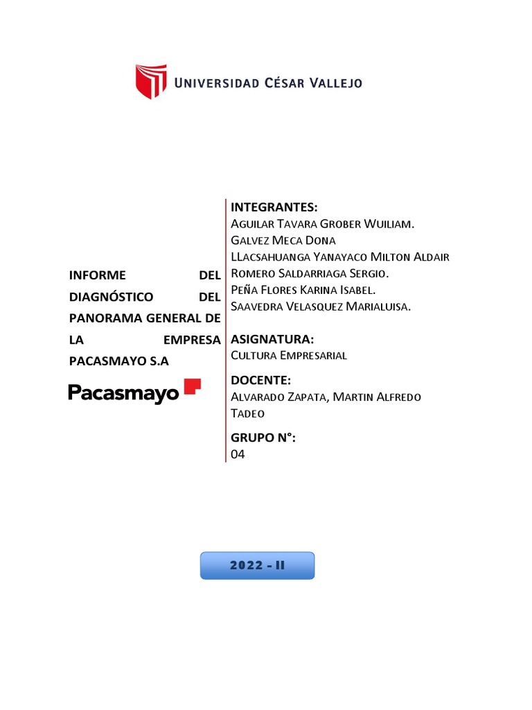 Informe+Del+Diagnóstico+Del+Panorama+General+de+La+Empresa+Cementos+Pacasmayo+ +grupo+04 | PDF ...