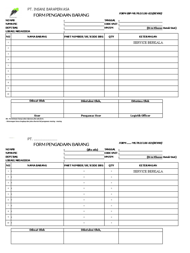 Form Pengadaan Barang | PDF
