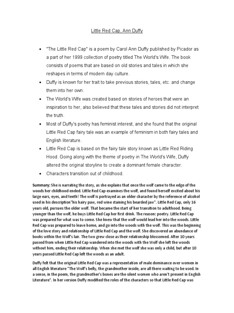 Little Red Cap - Ann Duffy | PDF | Traditional Stories