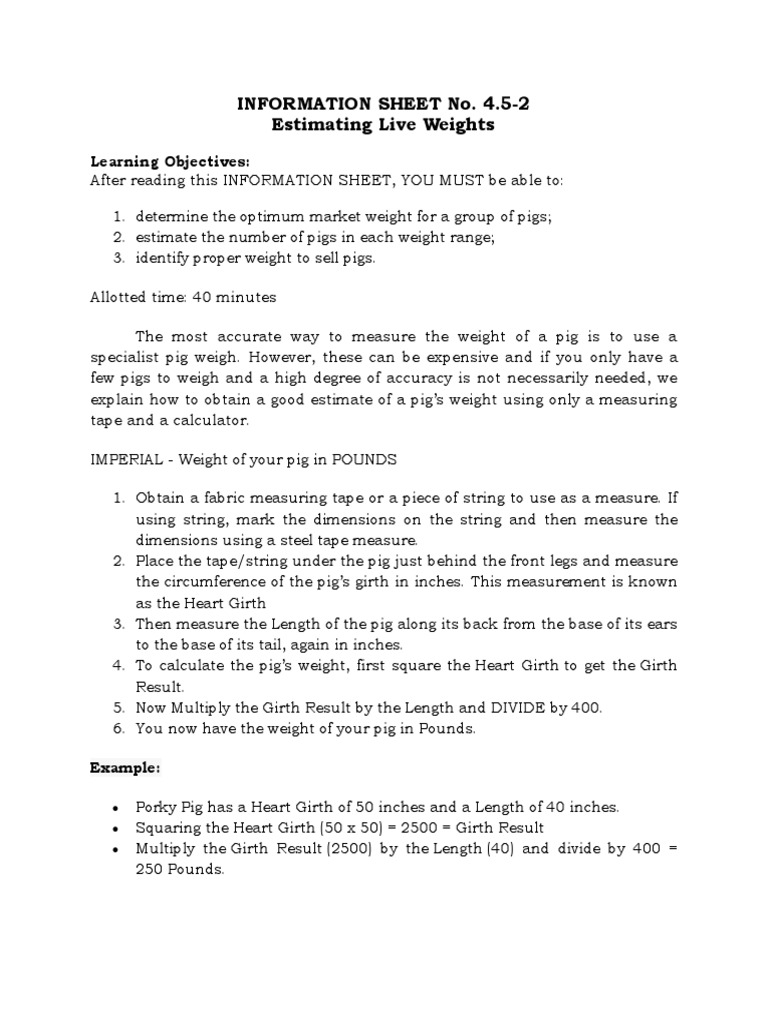 Pig Weight Estimation Methods in Kg | PDF | Weight | Measurement