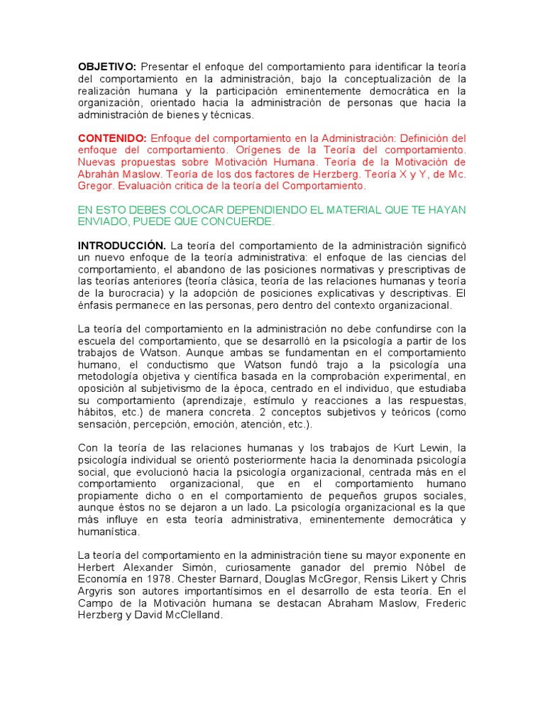Teoria Del Comportamiento | PDF | Comportamiento | Sicología