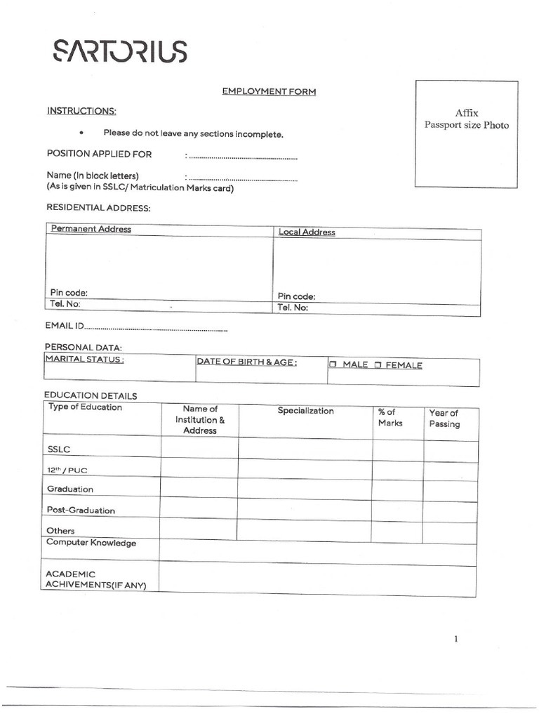 Emp Application Form | PDF