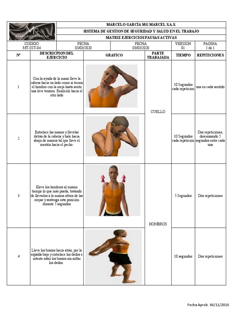 Mt-sst-04 Ejercicios Pausas Activas | PDF | Mano