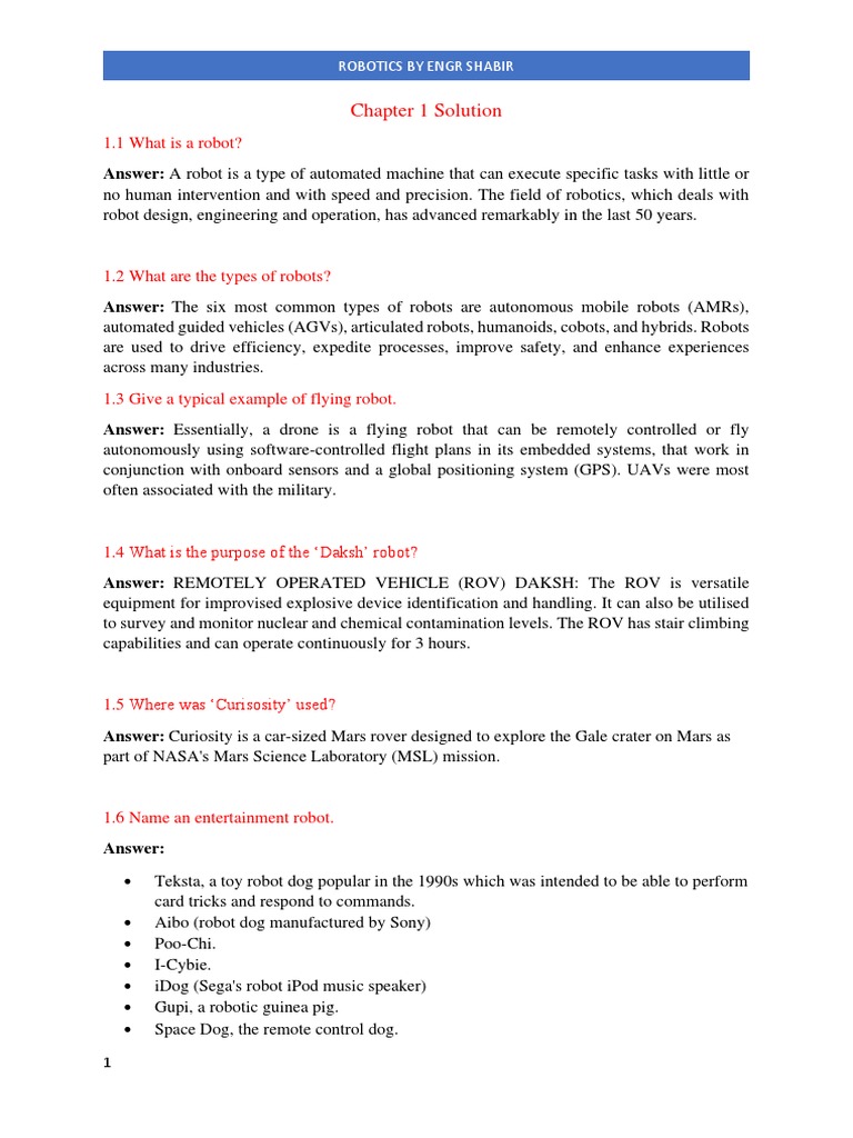 Chapter 1 Solution of Robotics | PDF | Robot | Robotics