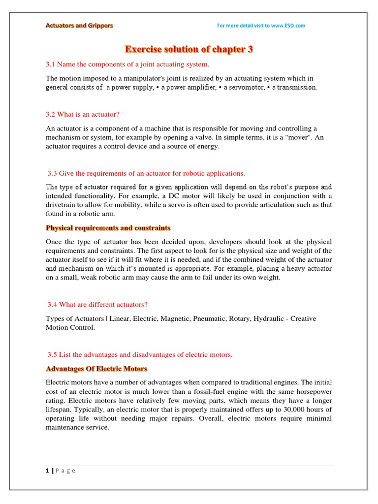 Exercise Solution of Chapter 3 | PDF | Actuator | Electric Motor