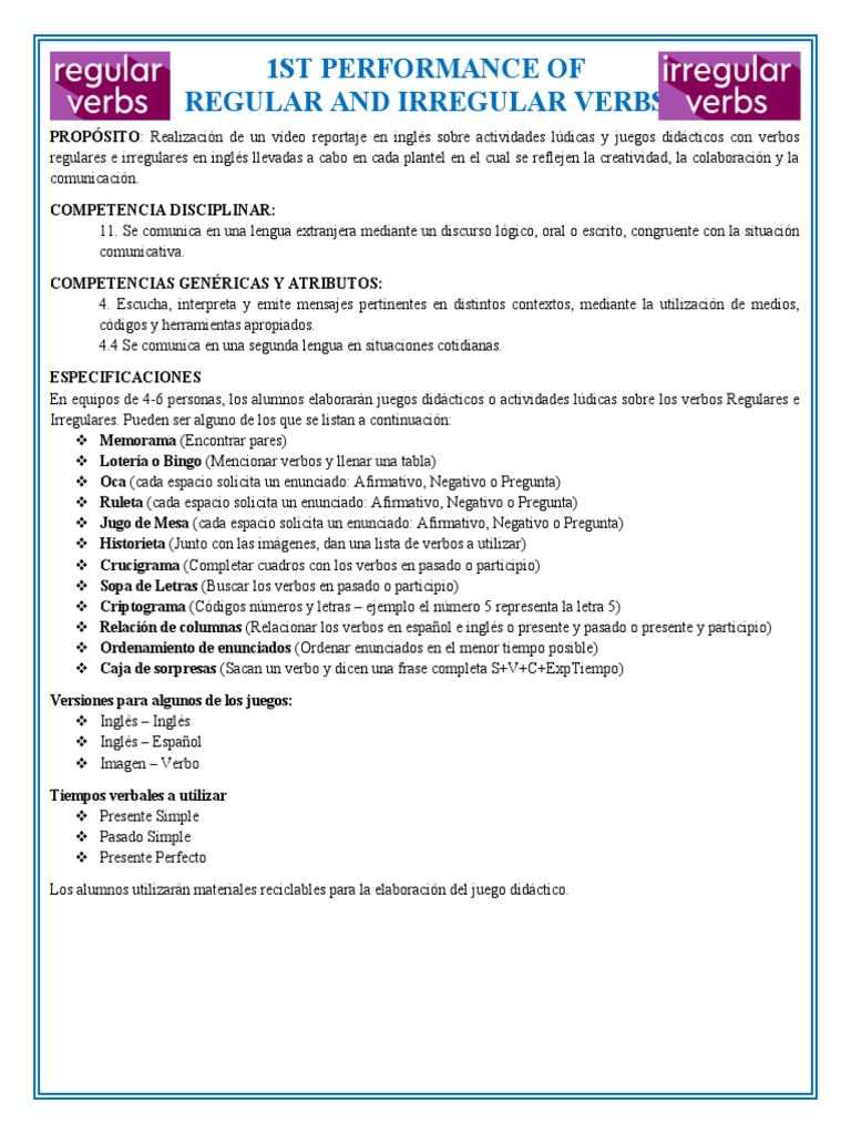 Regular and Irregular Verbs Performance | PDF