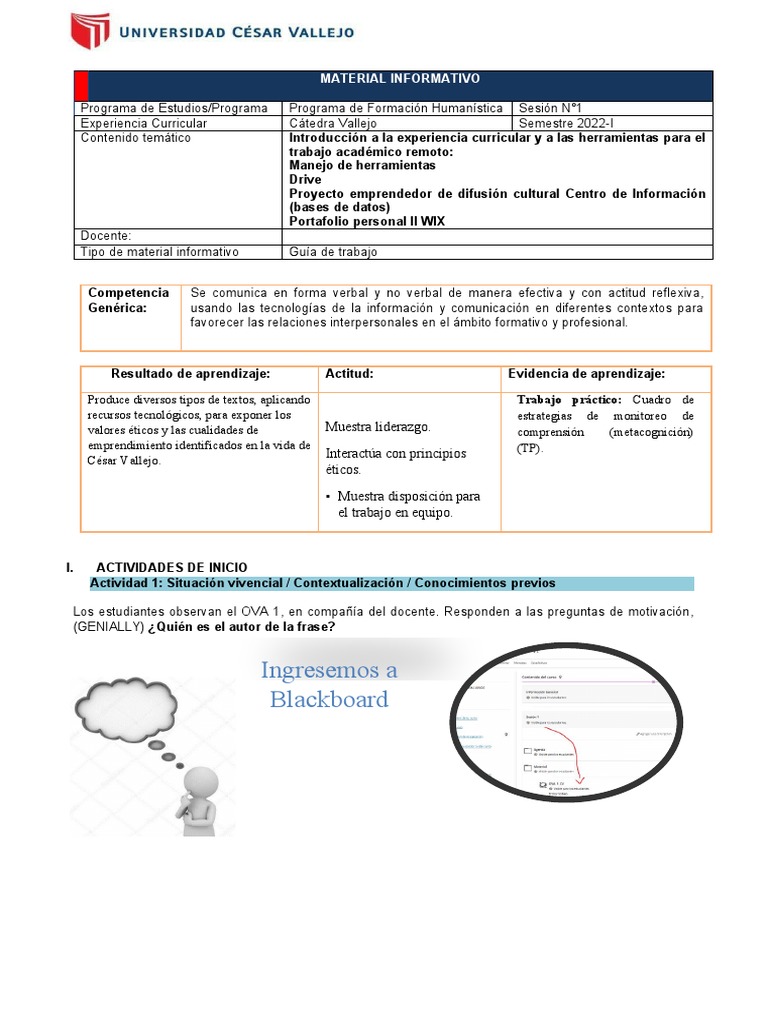 Guía de Trabajo S1 | PDF | Iniciativa empresarial | Aprendizaje