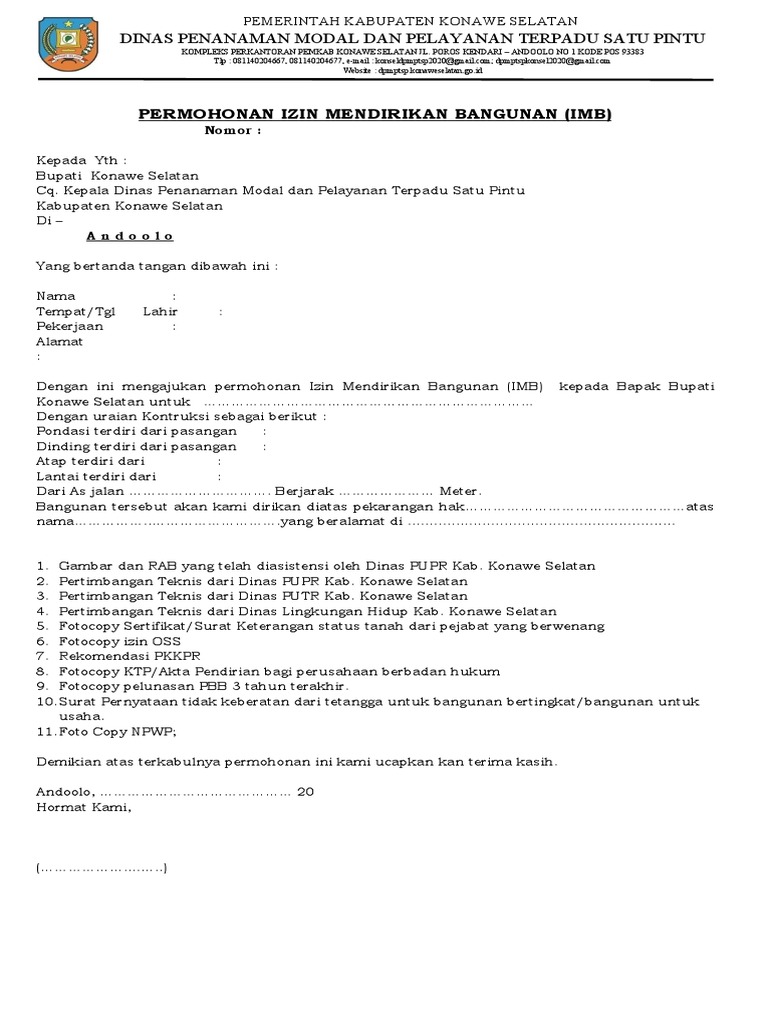 Formulir IMB 2020 | PDF